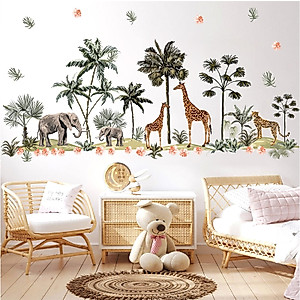 Jungle Animal Wall Decals Safari Animal Wall Stickers Peel and Stick Wild Animal Wall Decals Large Jungle Tree Animal Wall Stickers for Kids Bedroom Woodland Nursery Decor