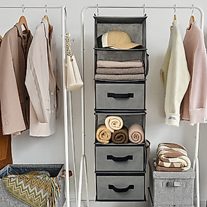 GRANNY SAYS 6-Shelf Hanging Closet Organizer, Separable to 2 Pack 3-Shelf, Closet Organization and Storage with 3 Different Drawers, 4 Side Pockets Wardrobe Clothes Organizer, Gray, 1-Pack