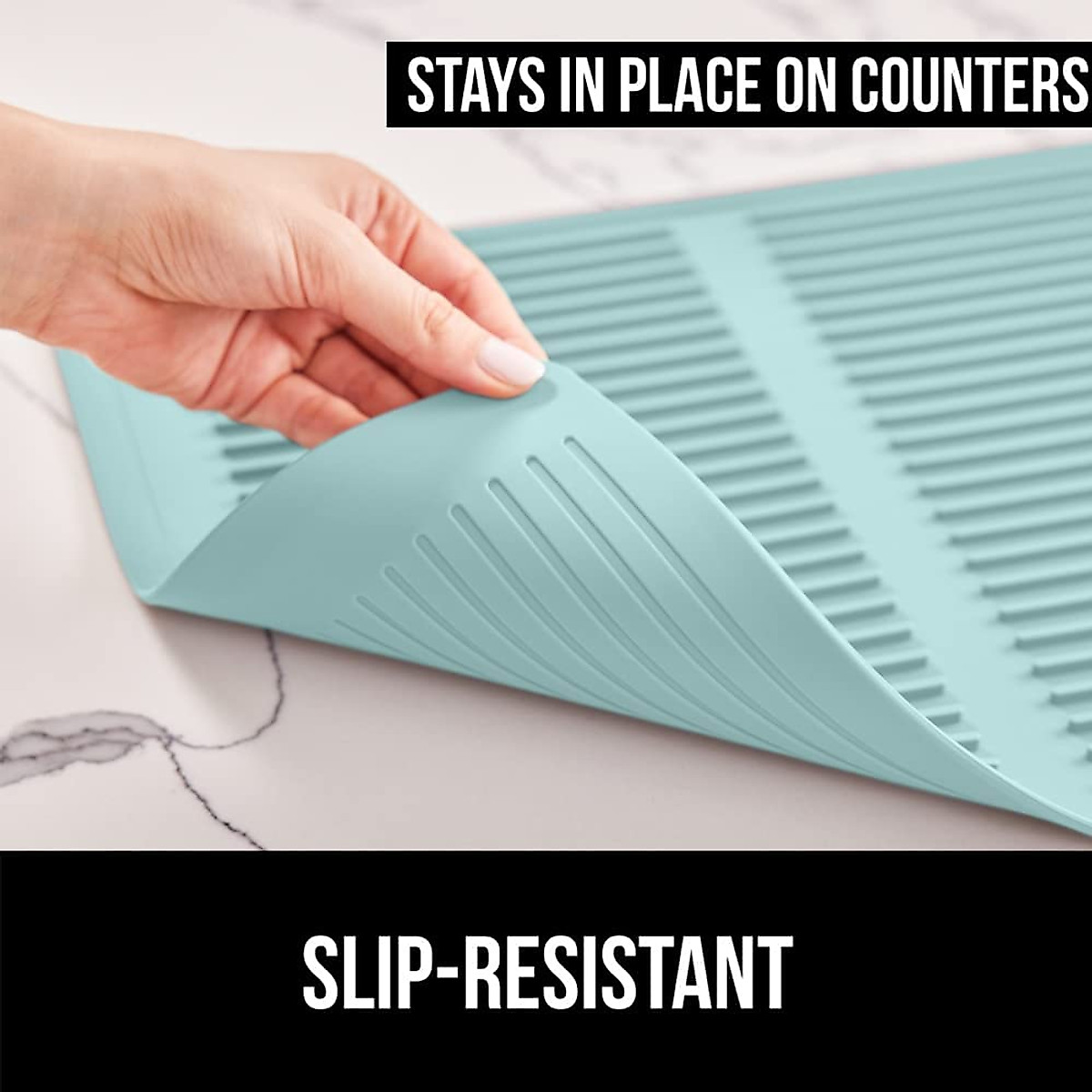 Gorilla Grip Silicone Oven Mitts Set and Silicone Dish Drying Mat, Both in Mint Color, Oven Mitts are Heat Resistant, Drying Mat is Size 16x12, 2 Item Bundle