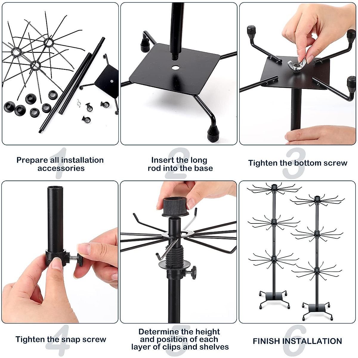 BBTO 2 Pcs Rotating Display Stand Jewelry Display Rack with Hooks Metal Earrings Stand for Vendors Necklace Bracelet Selling(Black,28.35 x 11.81 Inch)