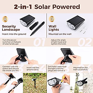 AloftSun Solar Spotlights, 4 Modes Solar Outdoor Light with USB Charging, IP68 Waterproof Solar Landscape Spotlight Outdoor for Yard Garden Driveway Porch Walkway 2 Pack Warm White