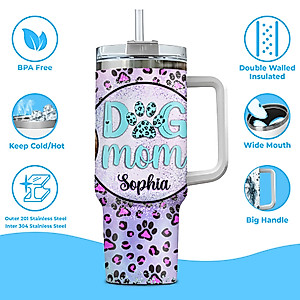 Hyturtle Personalized Picture Dog Mom 40oz Tumbler with Handle and Straw Gifts for Dog Lovers, Cute Birthday Mother's Day Cup Gifts For Women, Dog Themed Gift Idea Stainless Steel Travel Cup With Lid