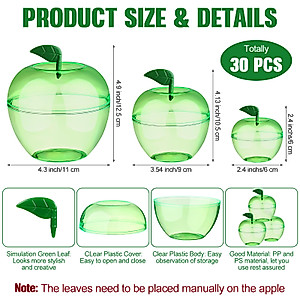 Menkxi 30 Pcs 3 Sizes Plastic Apple Container End of School Treat Boxes Candy Holder Teacher Gifts Bobbing Apples Candy Jar Gifts for Christmas Valentine‘s Day Wedding Snow Party Favor(Green)