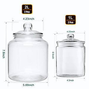 Salzesfalls Glass Kitchen Jars, Food & Cookie Storage Containers,Glass Canisters with Airtight Lid for Pantry - Flour, Coffee, Cookies, Pasta, Candy （Set of 4）