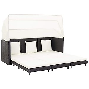 FAMIROSA Extendable 3-Seater Sofa Bed with Roof Poly Rattan Black