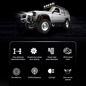 Goolsky RC Rock Crawler, 1:12 Scale Remote Control Car, 4WD Off Road RC Truck, 2.4Ghz All Terrains Climbing Vehicle, RC Car with LED Lights for Kids and Adults, Include 2 Batteries (Silver)