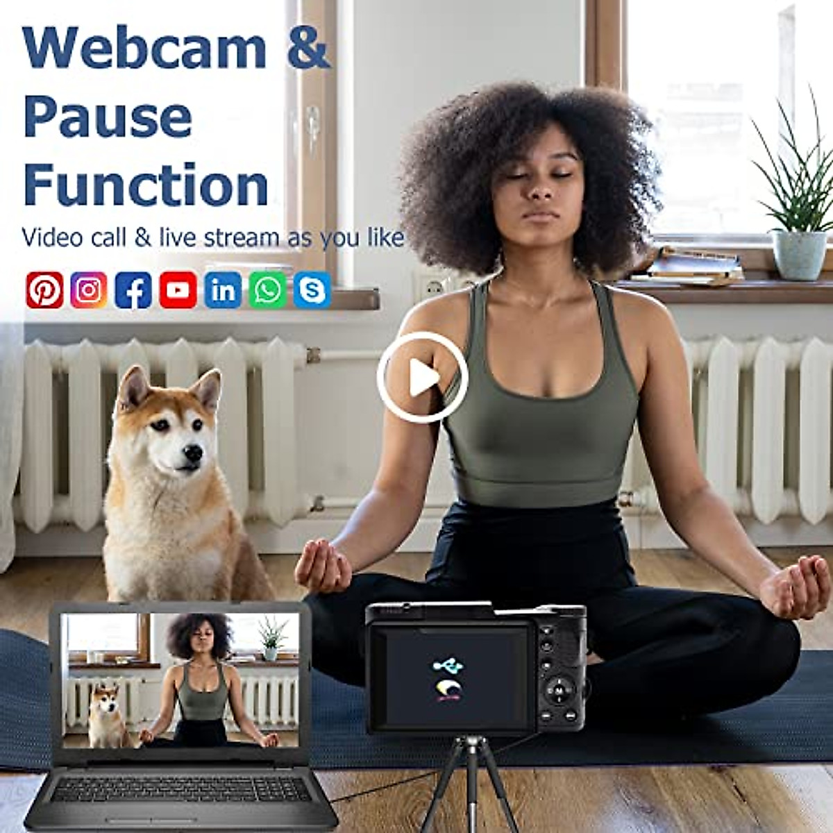 Digital Camera for Photography, Vlogging Camera with 2.7K Full HD, 30MP YouTube Camera with 180 Degree Rotation 3.0 Inch Flip Screen, 4P Lens, 32GB SD Card and 2 Batteries（Focus Fixed）