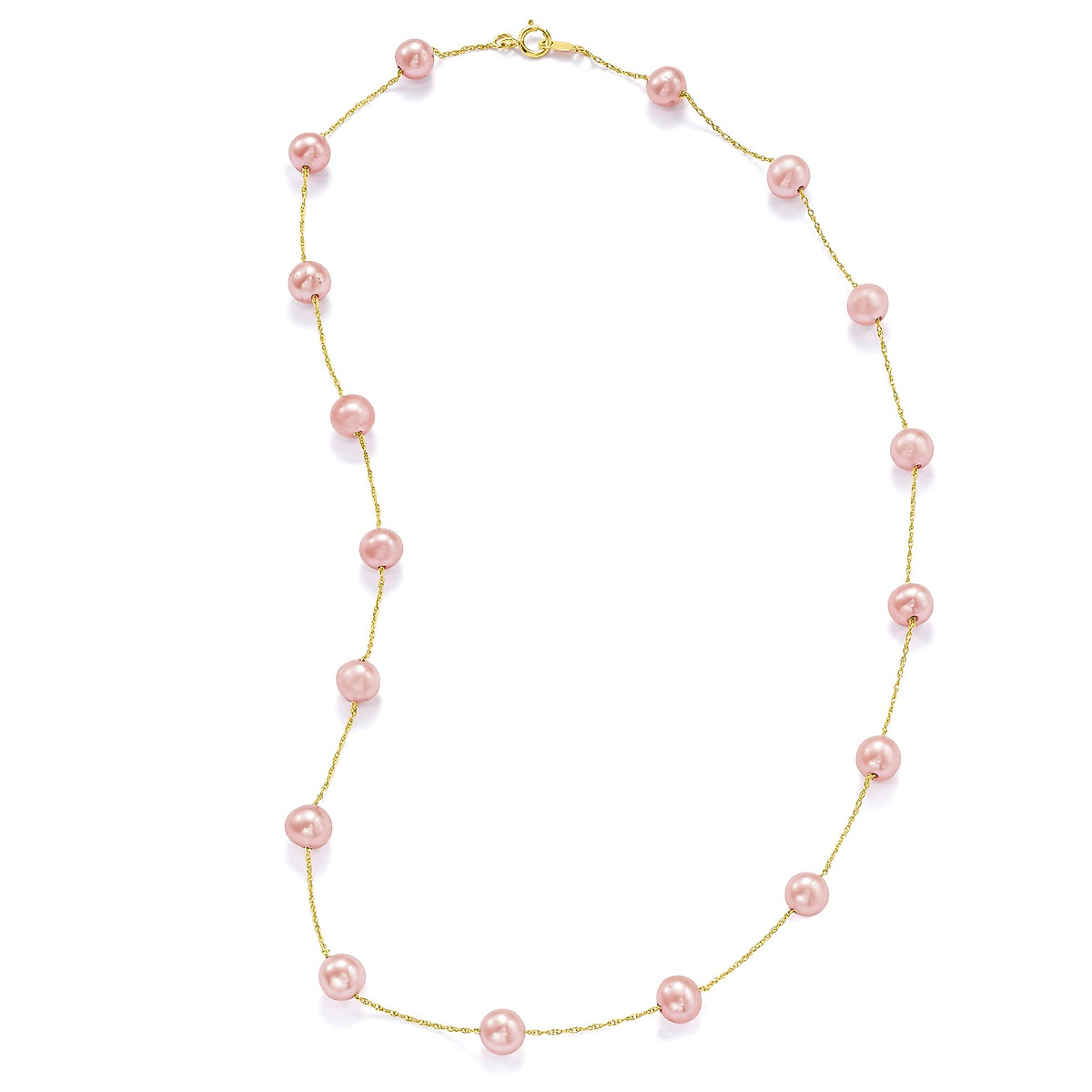 Ross-Simons 6-6.5mm Pink Cultured Pearl Station Necklace in 14kt Yellow Gold. 18 inches