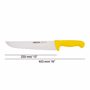 ARCOS Butcher Knife 10 Inch Nitrum Stainless Steel and 250 mm blade. Professional Cooking Knife For Cutting Meat, Fish and Vegetables. Ergonomic Polyoxymethylene Handle. Series 2900. Color Yellow