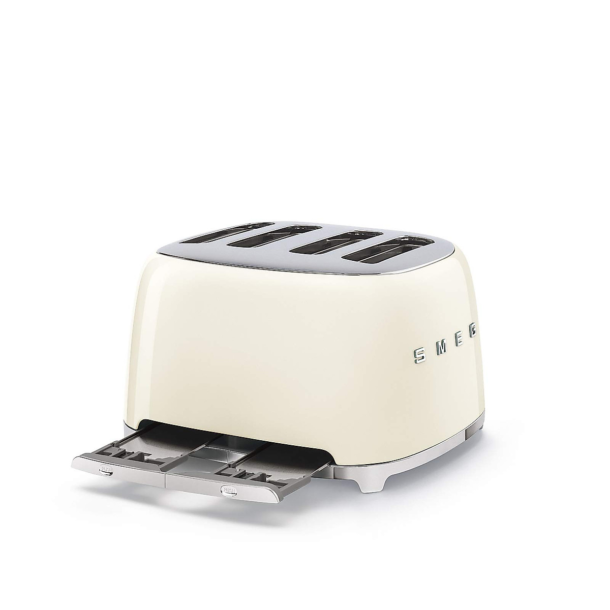 Smeg 50s Retro 4-Slot Toaster TSF03CRUS Bundle with Bamboo Tongs - Cream