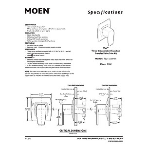 Moen TS2172 Via 3-Function Transfer Modern Valve Trim Kit, Valve Required, Chrome