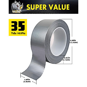 GRAY RHINO Duct Tape Heavy Duty Waterproof 1.88in 105ft/35yd Tearable with No Residue Strong Adhesive Duct Tape for Packaging Tape Indoor&Outdoor Repair Blackout Tape (1, Silver)