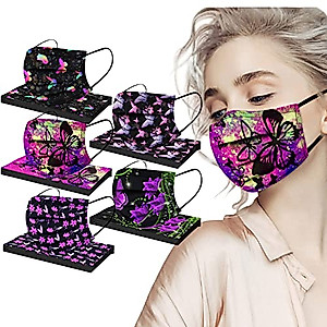 Wtosuhe 50 Pack Adults Floral Disposable FaceMasks, 3-Ply Women Spring FaceMasks with Flowers Butterfly Designs and Nose Wire for Work Holiday