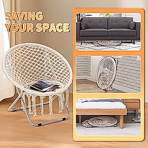 KROFEM Boho Moon Saucer Chair, Foldable Round Circle Style, Relax in Comfort in Bedroom or Living Room, Perfect for Adults and Teens, No Assembly Beige