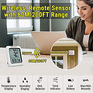 ThermoPro TP60 Digital Hygrometer Indoor Outdoor Thermometer Wireless Temperature and Humidity Gauge Monitor Room Thermometer with 200ft/60m Range Humidity Meter