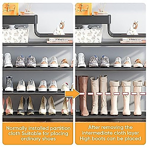 GNQJDC 4-Tier Shoe Rack Metal Shoe Organizer with 4 Fabric Shelves and Top Storage Basket Sturdy Durable Shoe Shelf for Closet Entryway Balcony Bedroom