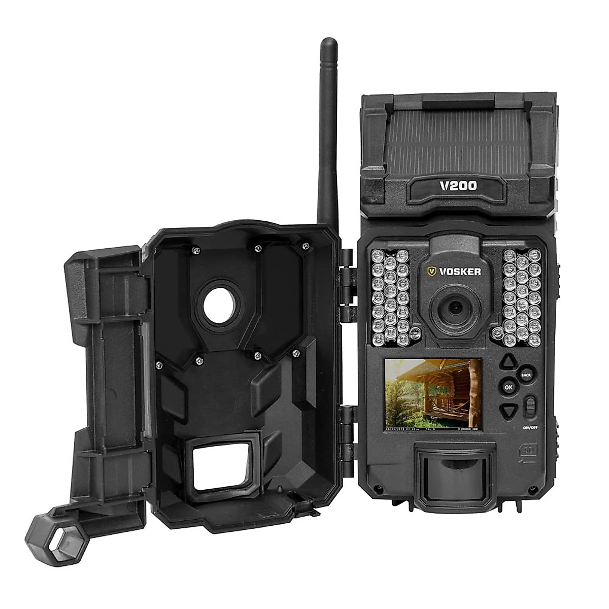 Vosker V200 | Cellular Security Camera | Built-in Solar Panel | LTE, Wireless, Weatherproof, No Wi-Fi Required | Motion Activated Outdoor Surveillance Cameras | Mobile Photo Notifications (V200)