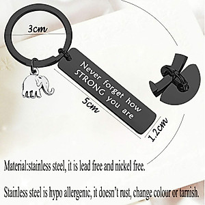 bobauna Elephant Keychain Never Forget How Strong You Are Strength Jewelry Uplifting Gift For Friend Family Animal Lovers (never forget black)