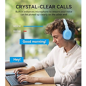 Edifier W600BT Wireless Over-Ear Headphones, Bluetooth V5.1, Crystal Clear Call, 40mm Drivers, 30H Playtime, Connect to 2 Devices, Built-in Microphone, Lightweight, for Travel, Home, Office - Blue