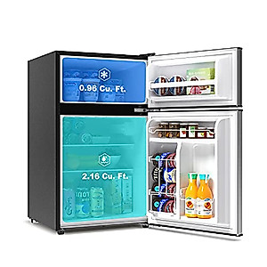 Whirlpool WHR31TS4E 3.1 Cu. Ft. Compact Refrigerator Dual Door Fridge, Adjustable Mechanical Thermostat with True Freezer, Stainless Steel Look