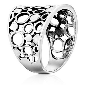925 Sterling Silver Wide Band Geometric Ring - Size 11