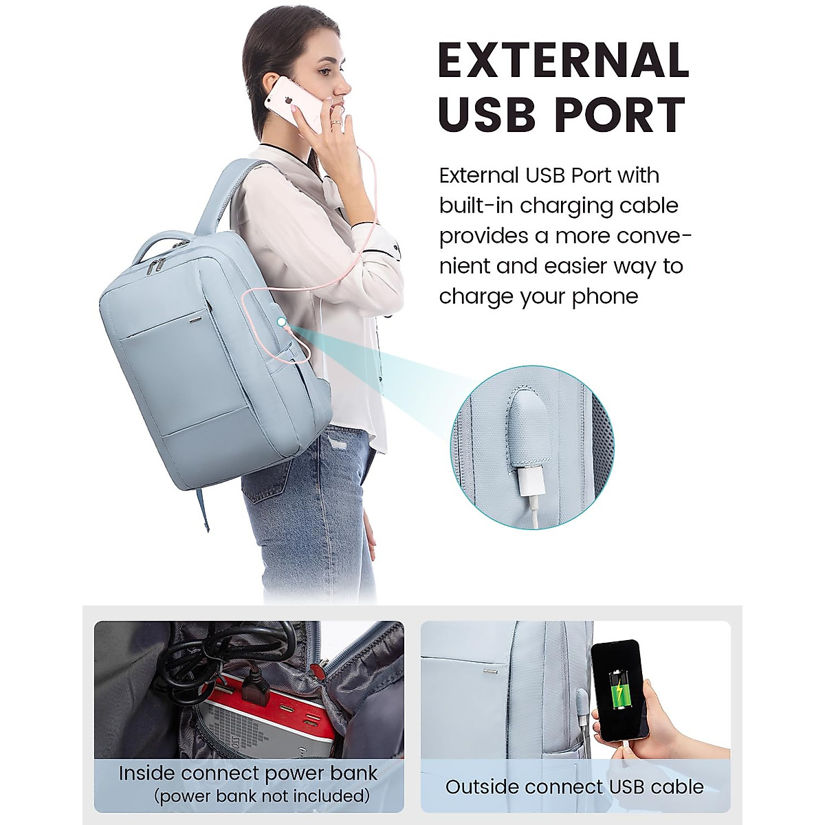 LOVEVOOK Laptop Backpack for Women, Unisex 15.6 inch Waterproof Travel Backpack, Work Backpack Casual Daypack with USB Charging Port, Computer Backpack for Business