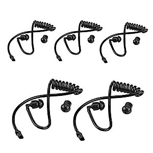 Zerone Coiled Acoustic Tube Replacement for Two-Way Radio Audio Kits Headset Walkie Talkie Earpiece Packed of 5 Pieces with Ear Tips-Black
