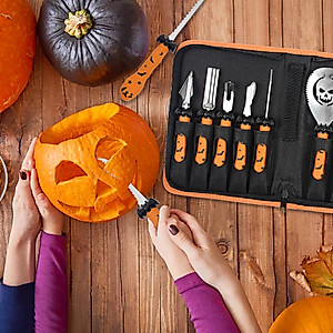 OWUDE Professional Pumpkin Carving Kit 10 Pcs Upgrade Anti-Slip Handle Heavy Duty Stainless Steel Carving Tools with Premium Carrying Case and 6 Pcs Stencils for Halloween DIY