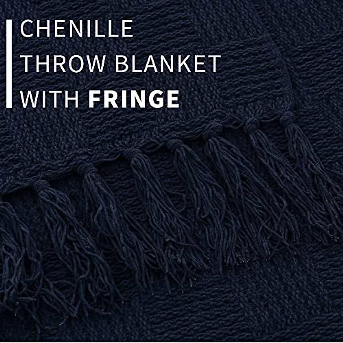 RECYCO Chenille Throw Blanket for Couch, Soft Cozy Knit Throw Blankets with Tassels, Woven Chenille Throw Blanket Knitted Blanket for Bed Sofa Chair, 50 x 60 Inches, Navy Blue, Laundry Bag Included
