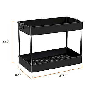 Under Sink Organizer and Storage Rack, 2 Tier Bathroom/Kitchen/Office Organizer with Hooks, Multi Purpose Storage Rack, Table Top Organizer (Black)