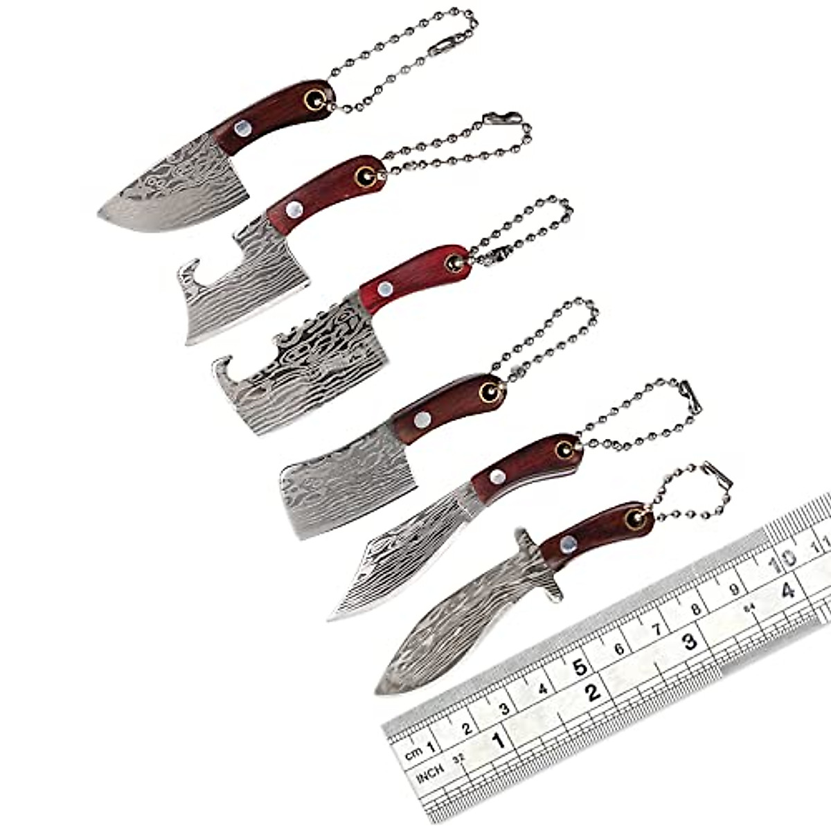 Ruksifg Damascus Mini Knife Set Chef Tiny Knife Set for Package Opener Box Cutter Bottle Opener- Set of 6