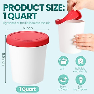 Tioncy 6 Pcs Ice Cream Containers 1 Quart Freezer Storage Tubs with Lids Reusable Round Ice Cream Tub for Homemade Ice Cream Sorbet Gelato Yogurt Storage (Red)