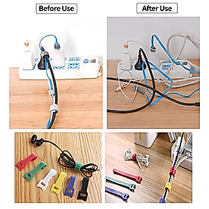 WFAUIBR 60PCS Cable Management ，Fastening Cable Ties Reusable，velcro straps，cord organizer，Multi-Purpose Adjustable Cord Organizer， Office Electric Wires, Assorted Colors