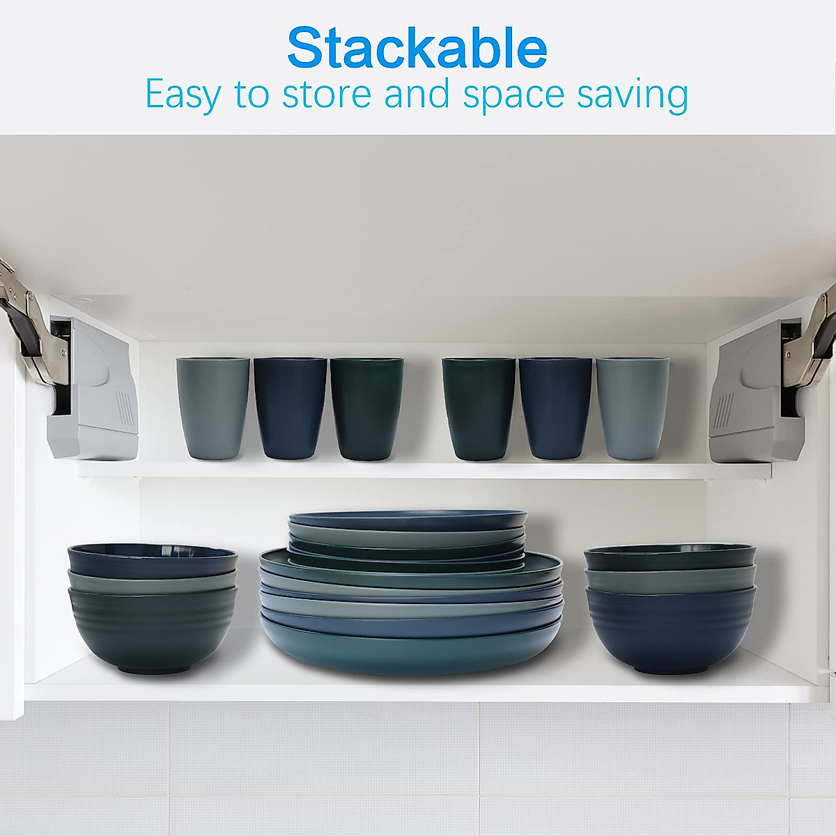 Plastic Dinnerware Sets for 6, Osonm 24PCS Lightweight Unbreakable Plates Bowls Cups Sets, Dishwasher Microwave Safe Dishes Set for Camping, RV, Picnic, Kitchen, Great for Kids & Adults