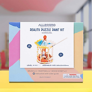Allessimo - Create + Paint Flamingo 3D Puzzles for Kids, Girls and Boys Ages 7 8 9 10 11 12 Year Old. Includes Wooden Model Kit, Brush and Paint Supplies. Stem Gift for Kids and Teenage Art Projects