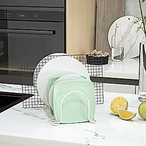 JAQ Pot Lids Holder, 10.5" Kitchenware Dividers Organizer for Plates, Pans, Cutting Boards, Muffin Tins, Baking Sheets in Cabinets Shelf Countertop Pantry (2-Pack, White)