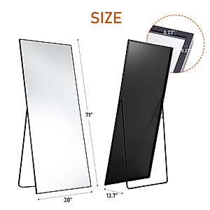 Sweetcrispy Mirror Full Length 71"x30" Full Body Floor Standing Mirror Hanging or Leaning Against Wall, Large Wall Mirror with Stand Aluminum Alloy Thin Frame for Bedroom Cloakroom, Black