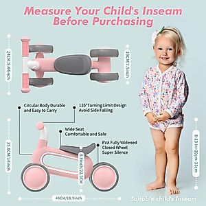 DRAMATION Baby Balance Bike for 1 Year Old Girls Gifts, 10-12 Months No Pedal Toddler Balance Bike with 4 Silence Wheels, 1st Birthday Gift, Ride On Toys for Boys Girls 1 Years Old, Pink