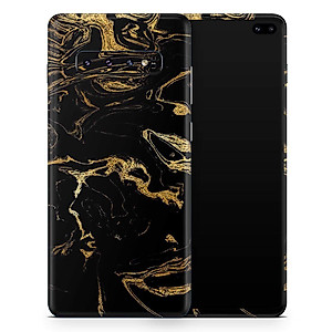 DesignSkinz Black & Gold Marble Swirl V8 Protective Vinyl Decal Wrap Skin Cover Compatible with The Samsung Galaxy S20 (Screen Trim & Back Glass Skin)