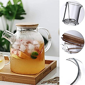 Acoode Glass Water Pitcher with Bamboo Lid Large Capacity Cold Water Tea Pot with Filter for Hot/Cold Water and Iced Tea (1800ML/60Oz)