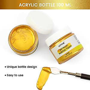 Artme Acrylic Paint Metallic Gold, 100ml Gold Leaf Paint for Art Painting, Hand-crafts, Non-Toxic, Non-Fading Gold Paint Ideal for Canvas, Wood, Fabric, Ceramic, Stone Craft Supplies
