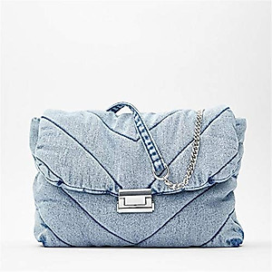RHGLOBAG New Indigo Quilted Shoulder Bag Washed Denim Crossbody Fashion Ladies Street Bag Handbags Satchel Bags Indigo