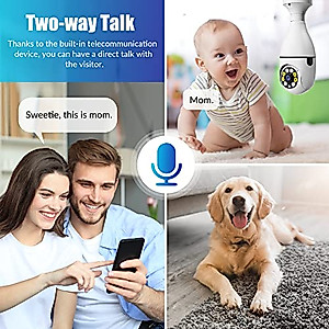 Light Bulb Security Camera Outdoor Wireless 2.4GHz WiFi 360 Degree Light Socket Screw in Security Camera for Home Security Safe Cam Lightbulb Camera Night Vision