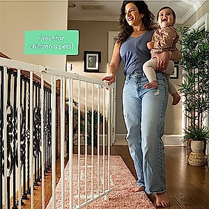 Summer Metal Banister & Stair Safety Pet and Baby Gate, 31"-46" Wide, 32.5" Tall, Install Banister to Banister or Wall, or Wall to Wall in Doorway or Stairway, Banister and Hardware Mounts - White