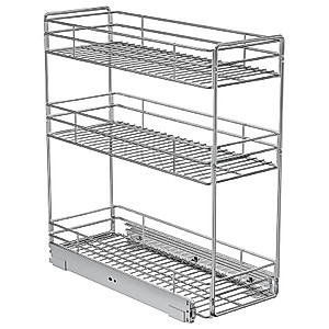 ROOMTEC Pull Out Spice Rack for Narrow Cabinet (5½" W X 21" D),3 Tier Slide Out Cabinet Organizer and Pull Out Shelves Under Cabinet Storage for Kitchen, Chrome