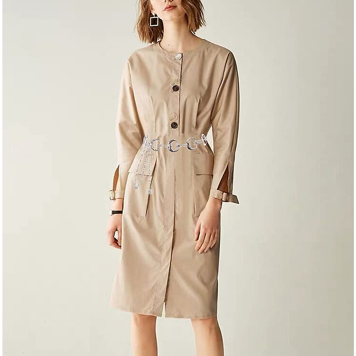 JKJF Moon Belt Chain Metal Waist Chain Jeans Chains Fashion Body Jewelry for Women Ladies Girls – Style 4 Silver