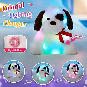 BSTAOFY 12'' Light up Puppy Stuffed Animal Glow Dog Plush Toy with Bow Tie LED Nightlight Bedtime Companion Birthday Christmas Holiday Valentines Day Gift for Toddler Kids Boys Girls