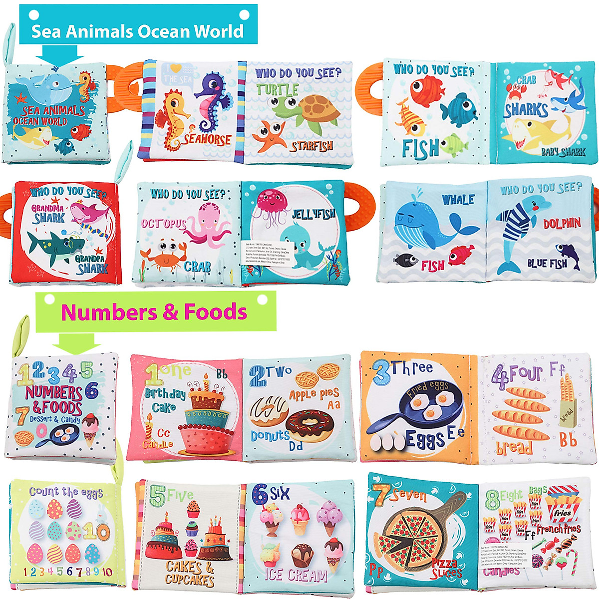 Baby Books Toys Gifts, Touch and Feel Cloth Crinkle Books for Babies,Infant Toddler Baby 0-3-6-12-18 Months,Early Learning Toys 6 to 12 Months 1-2 Years Old,Christmas Shower Gift for Boys Girls,8 PCS