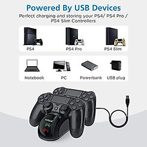 PS4 Controller Charger, Upgraded Fast-Charging Port Docking Station Stand for PS4/PS4 Slim/PS4 Pro Controller, Black