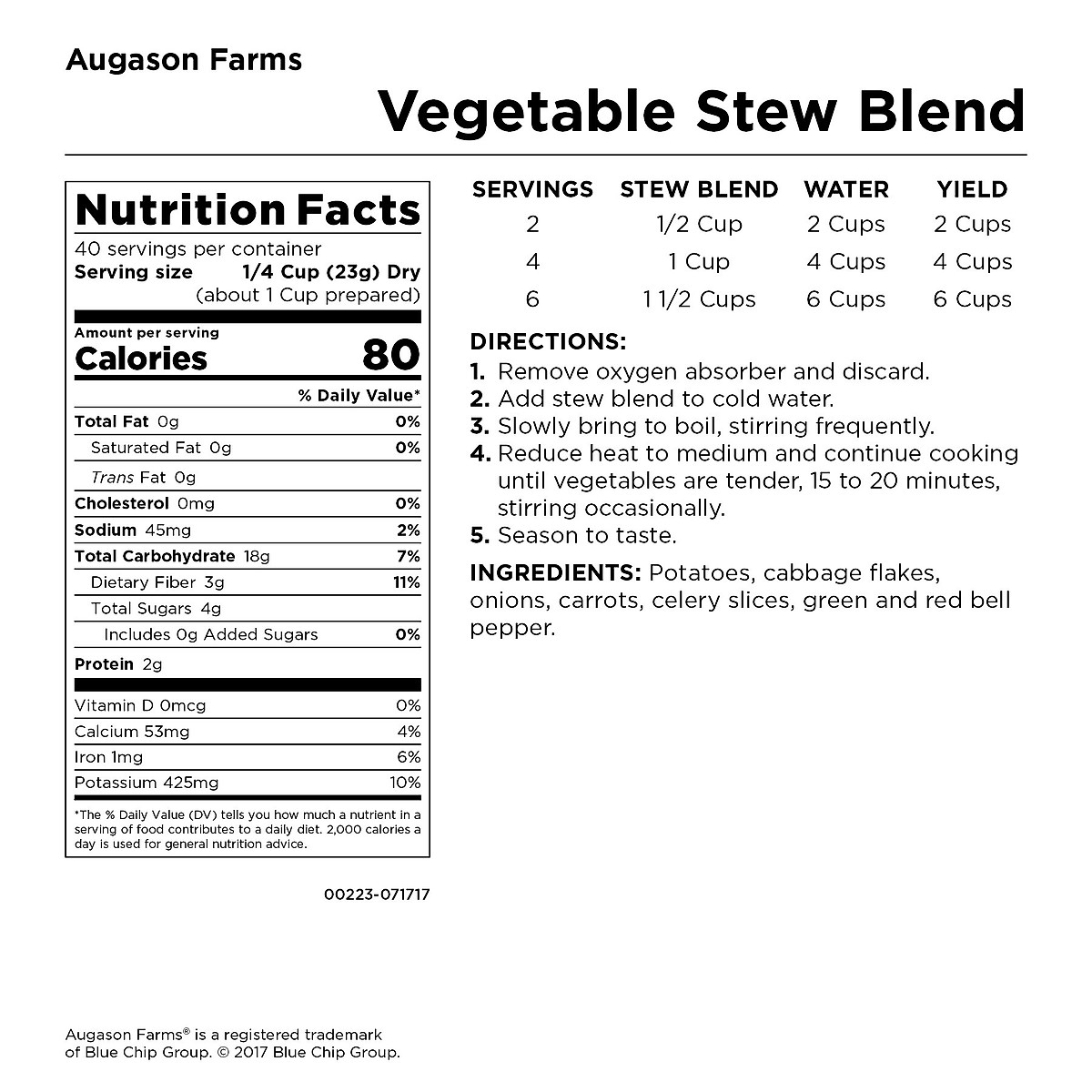 Augason Farms Vegetable Stew Blend 2 lbs 0.5 oz No. 10 Can & Honey White Bread Scone & Roll Mix Emergency Food Storage #10 Can
